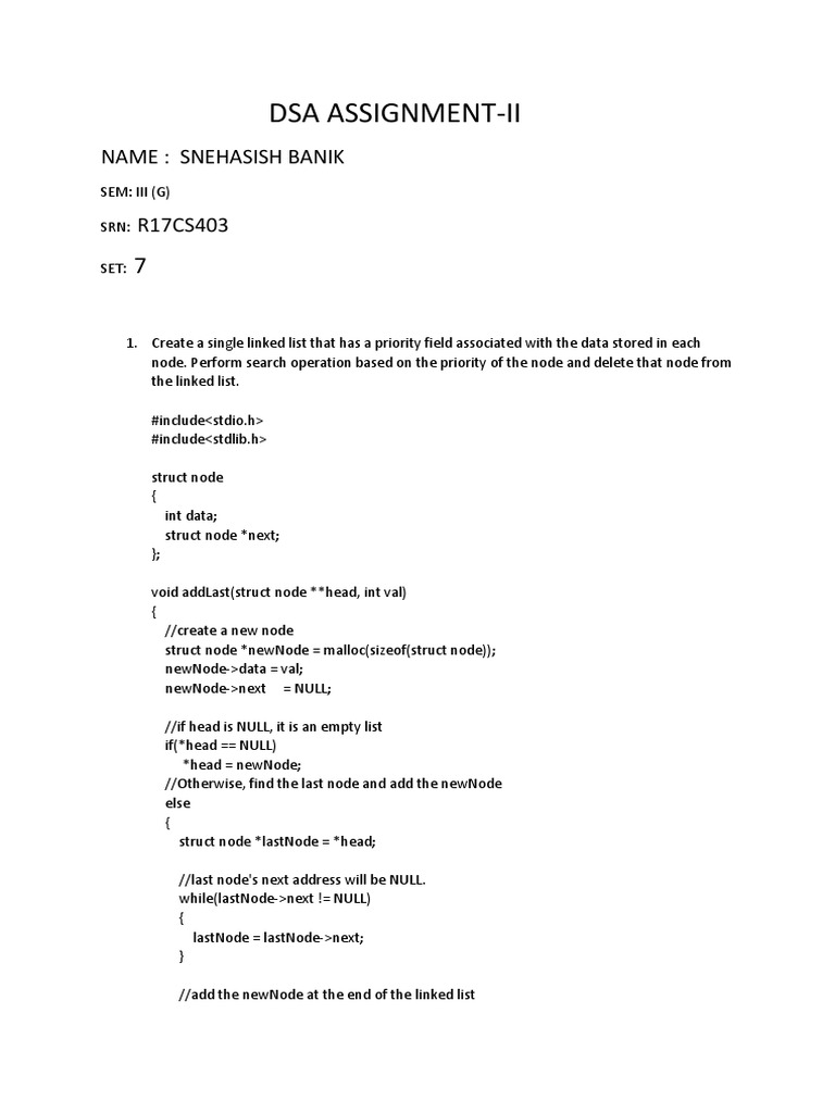 Dsa Assignment-Ii: Name: Snehasish Banik | PDF | Data | Areas Of Computer Science
