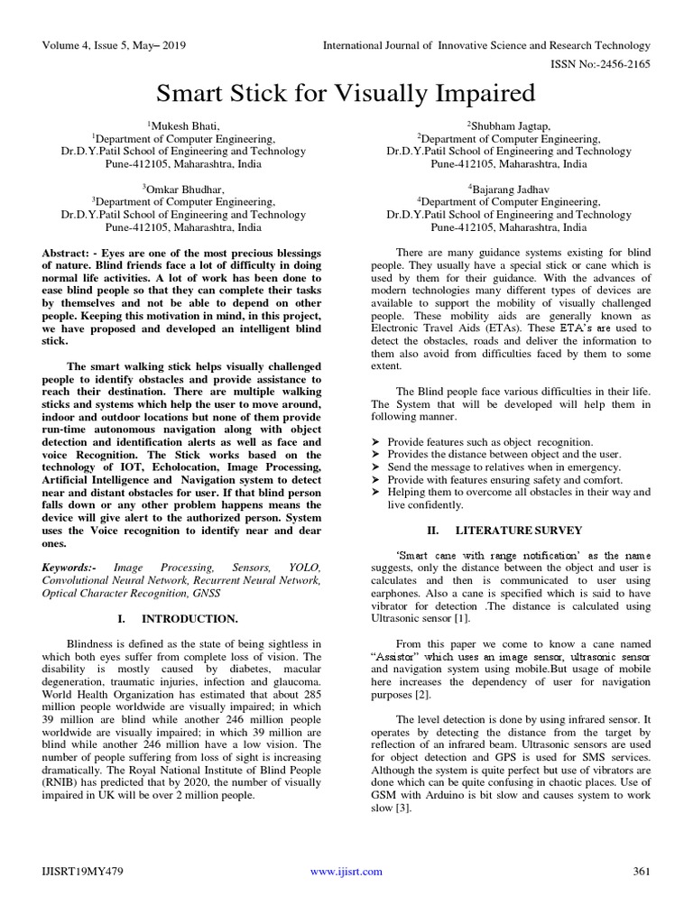 Smart Stick For Visually Impaired | PDF | Speech Synthesis | Optical Character Recognition