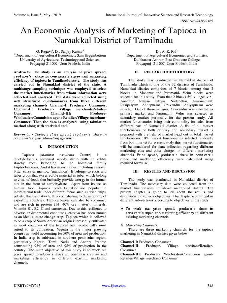 An Economic Analysis of Marketing of Tapioca in Namakkal District of ...