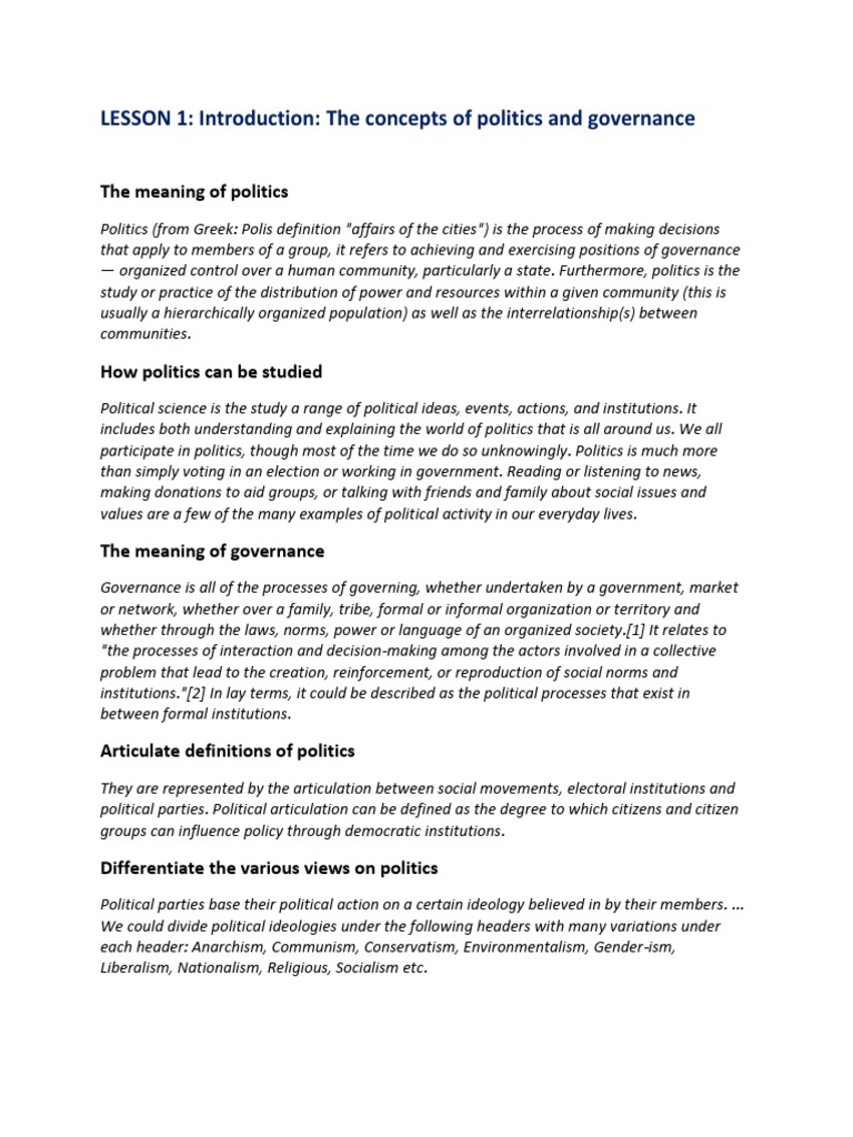 Understanding Politics and Governance | PDF | President Of The ...