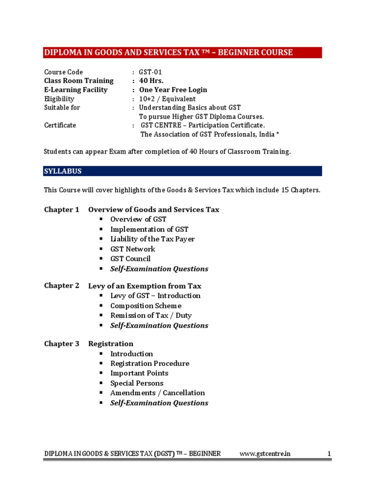 Syllabus - GST Beginner | PDF | Taxes | Value Added Tax