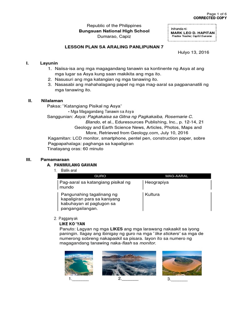 Lesson Plan Sa Araling Panlipunan 7 | PDF