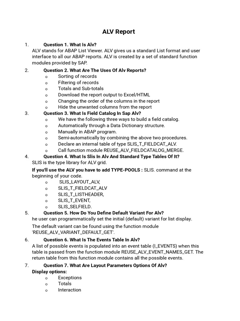 ALV Report Interview Question | PDF | Database Index | Top Down And ...