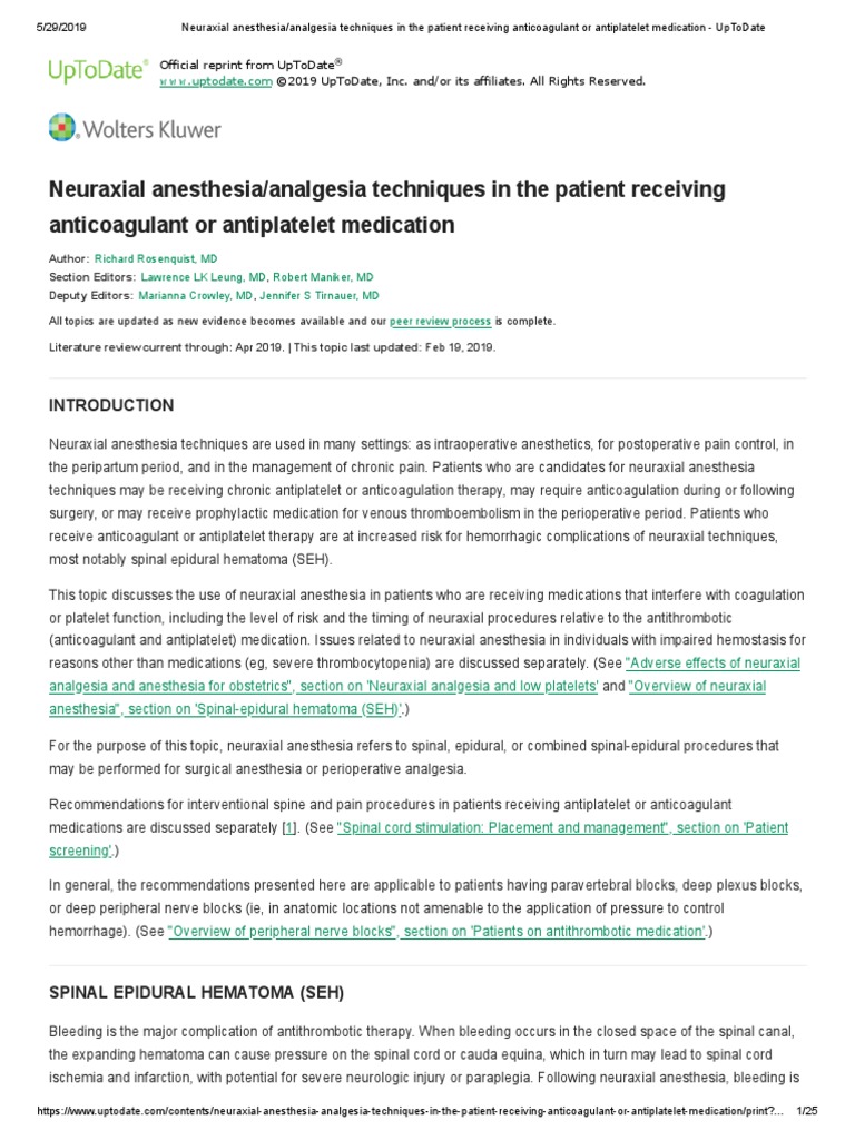 Neuraxial Anesthesia_analgesia Techniques in the Patient Receiving ...