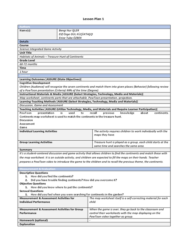Lesson Plan 1 | PDF | Lesson Plan | Educational Assessment