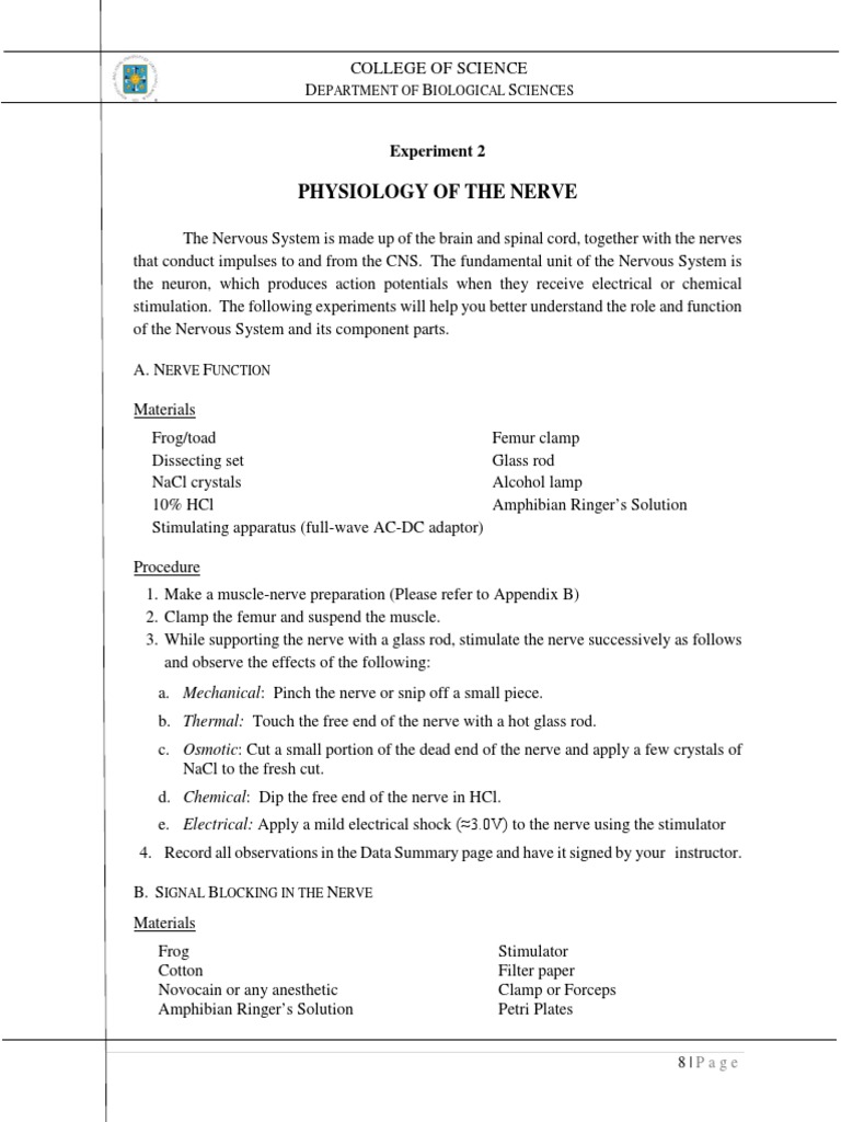 Pithing Needle Frog Physiology Experiment | PDF | Somatosensory System ...
