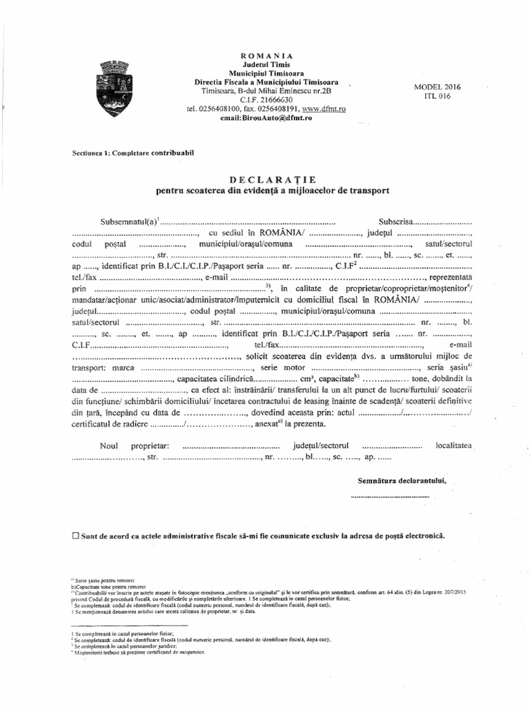 Declaratie Scoatere Din Evidenta | PDF