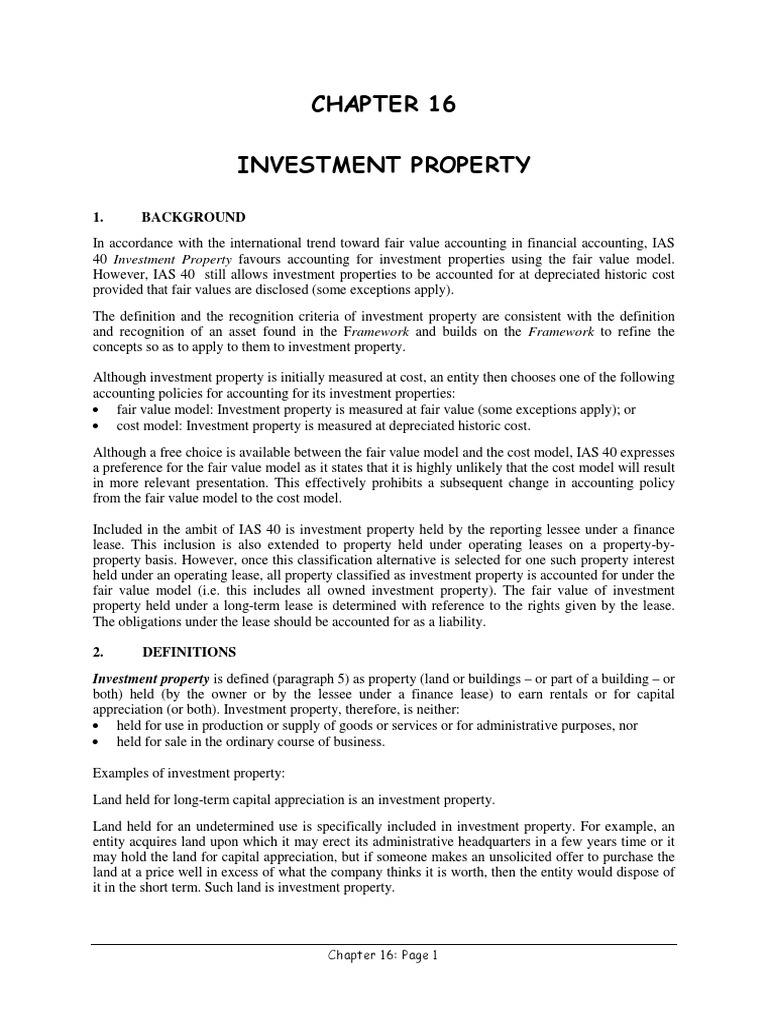 Investment Property: 1. Background | PDF | Historical Cost ...