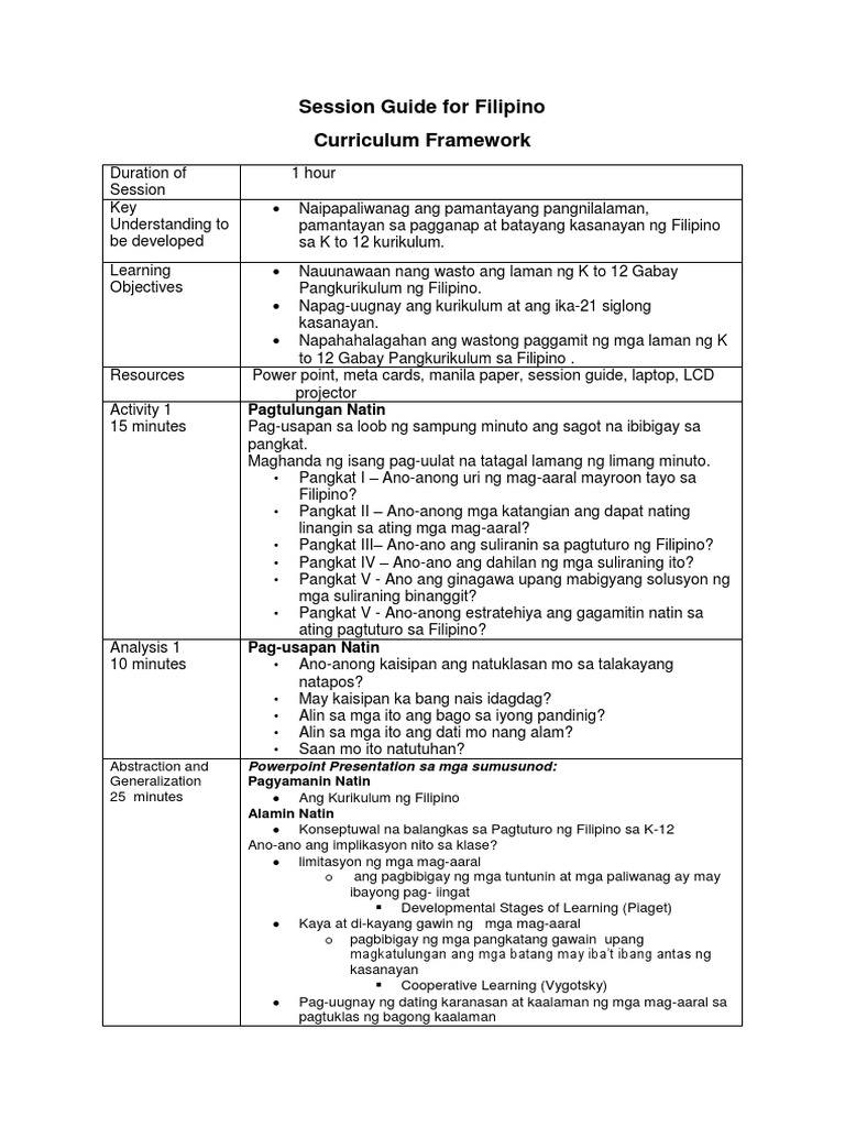 Session Guide Seminar in Filipino | PDF