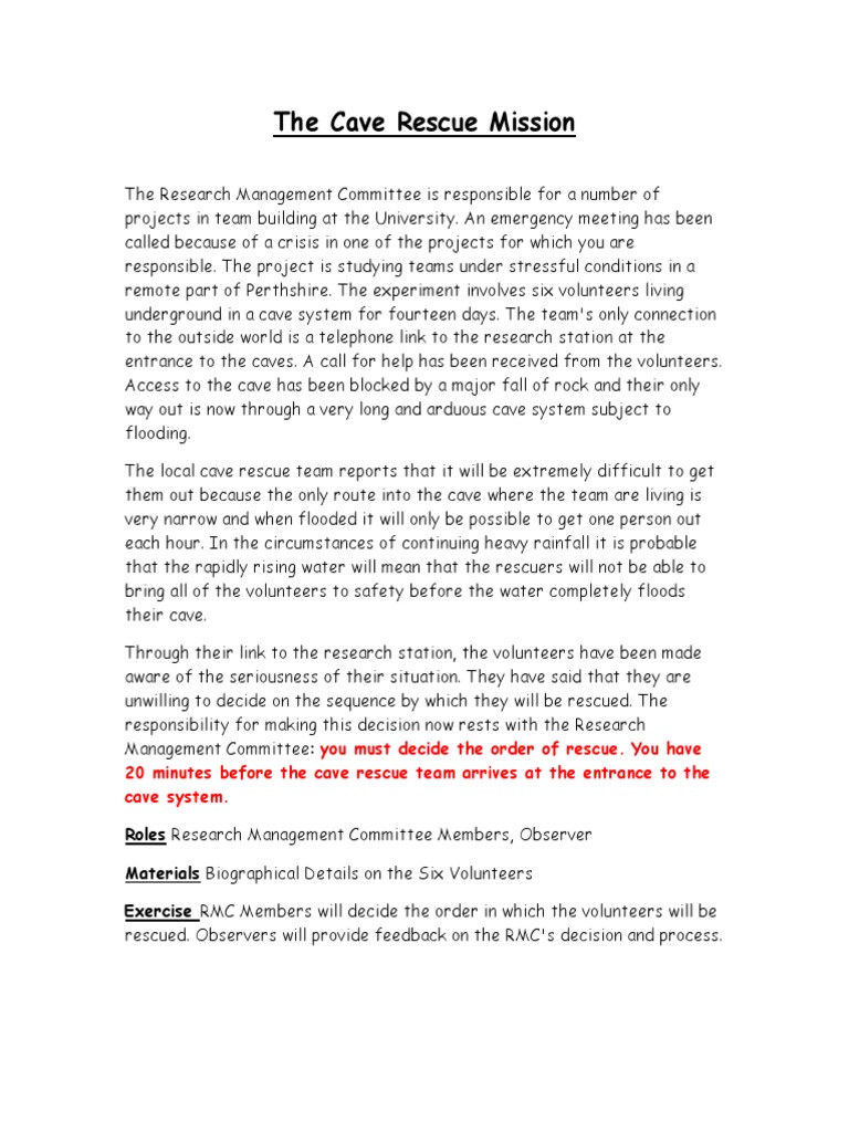 Cave Rescue Activity | Download Free PDF | Consensus Decision Making ...