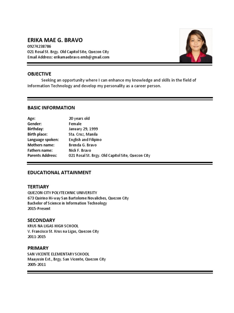 Erika Mae G. Bravo: Objective | PDF