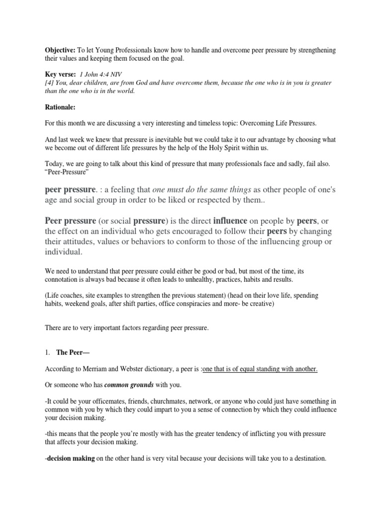 Overcoming Peer Pressure | PDF | Psychology | Psychological Concepts Overcoming Peer Pressure | PDF | Psychology | Psychological Concepts