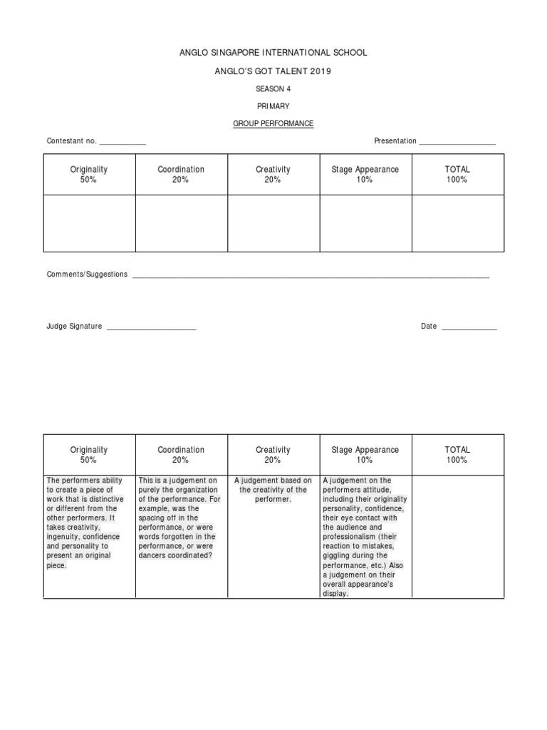 Talent Show Judging Rubric 2019 | PDF