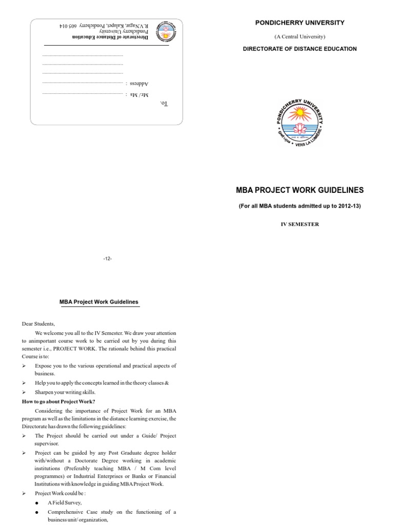 MBA Project Work Guidelines DDE | PDF | Master Of Business ...
