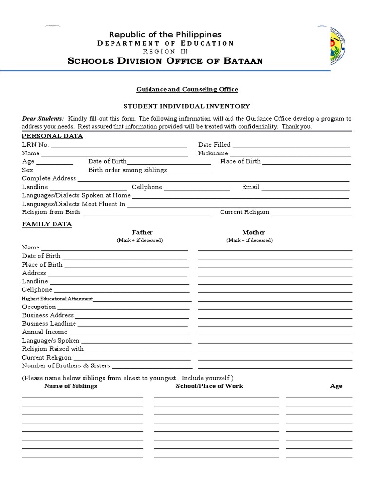 Student Individual Inventory Final | PDF | Behavior Modification | Learning