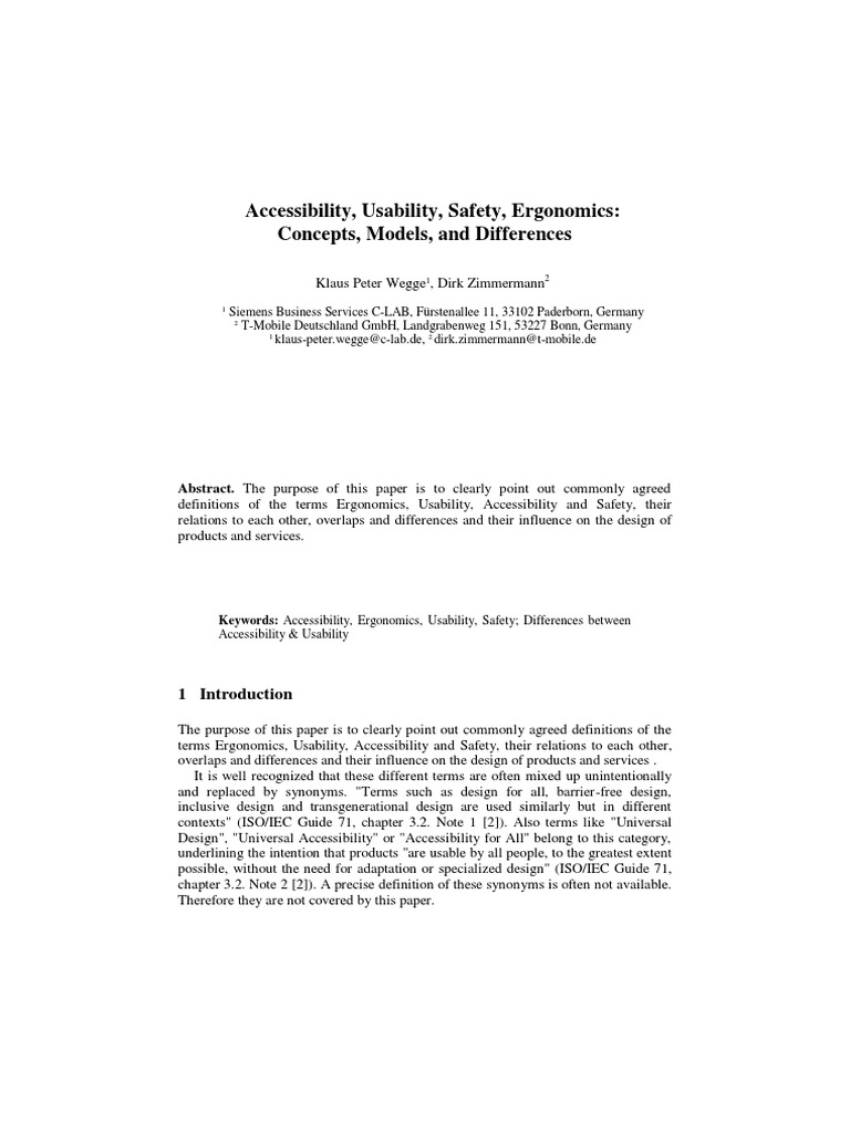 Accessibility, Usability, Safety, Ergonomics: Concepts, Models, and ...