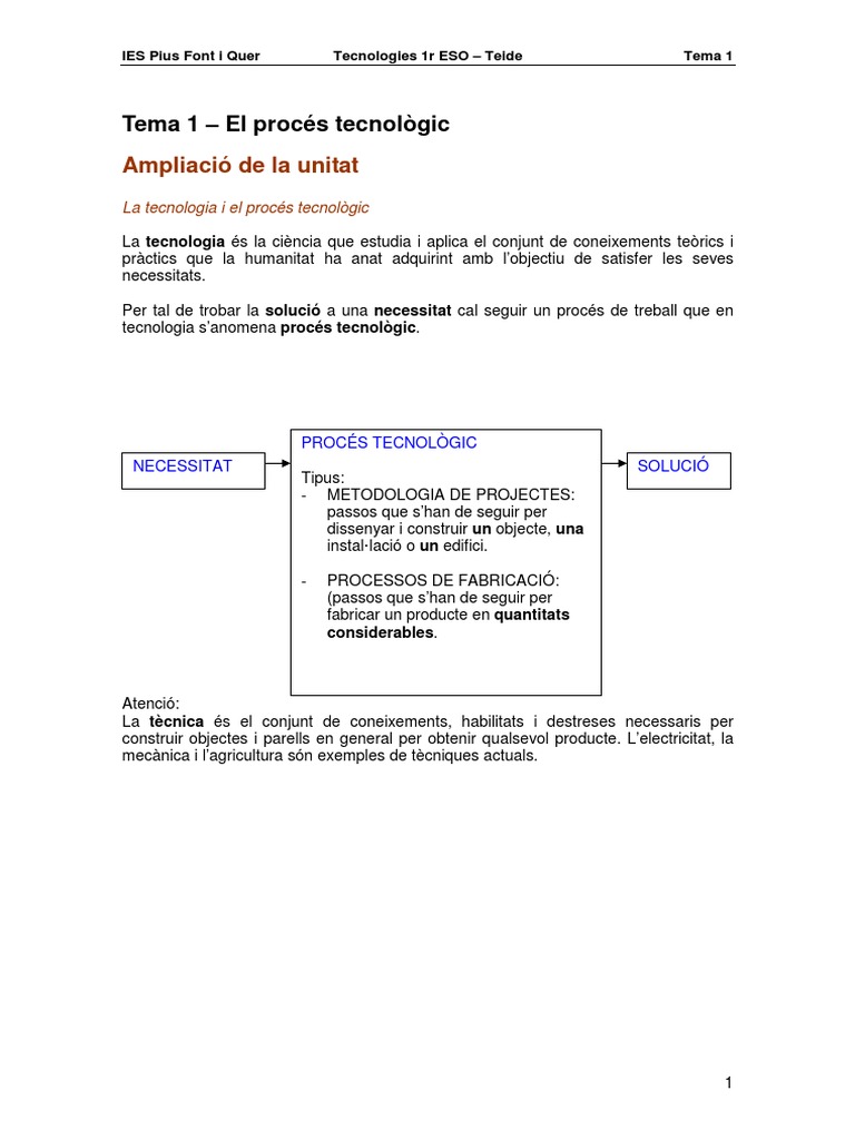 Curs13-14 Apunts t1 El Proces Tecnologic | PDF