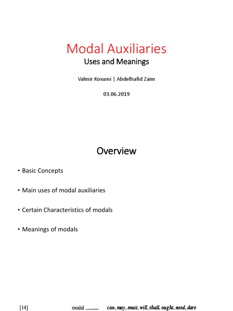 Presentation On Modal Auxiliary Verbs | PDF | Verb | Linguistic Typology