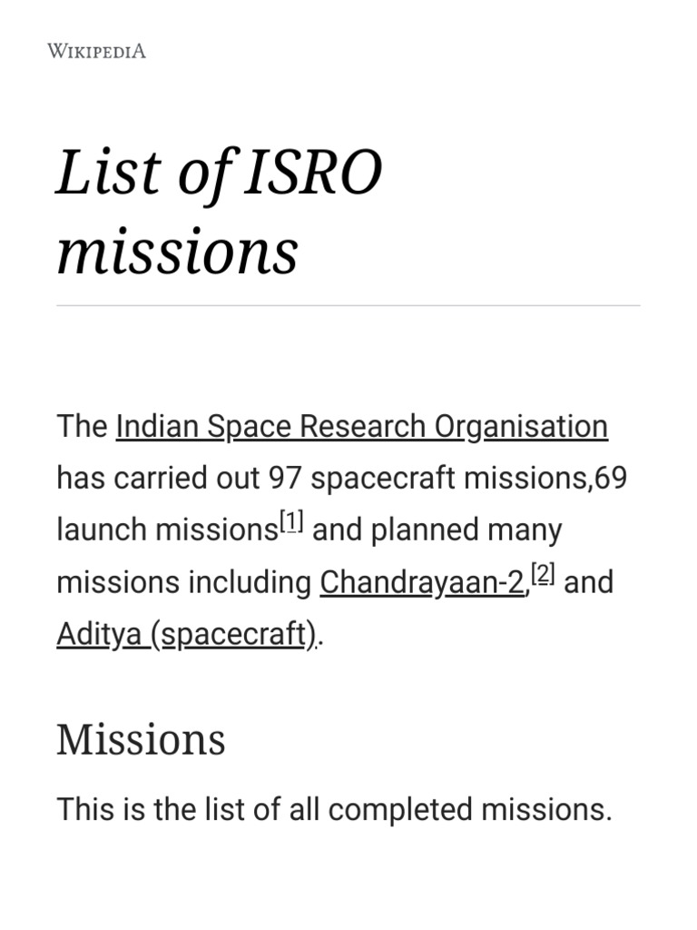 ISRO Missions List | PDF | Flight | Spaceflight