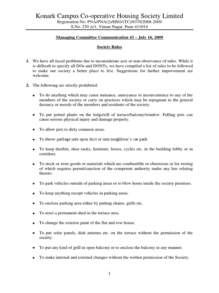Rules and Regulations for Konark Campus Co-operative Housing Society ...