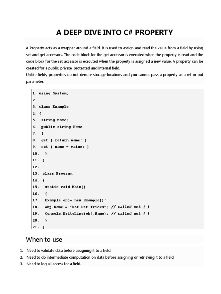 A Deep Dive Into Csharp Property | PDF | Class (Computer Programming ...