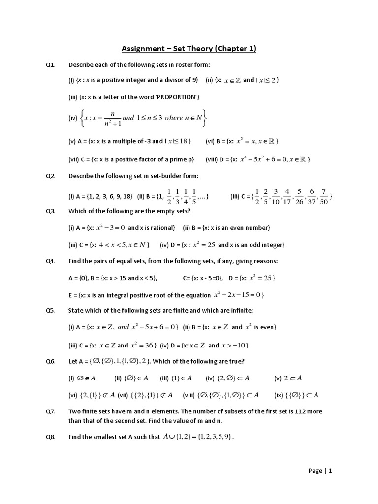 Assignment Set Theory | Download Free PDF | Numbers | Discrete Mathematics