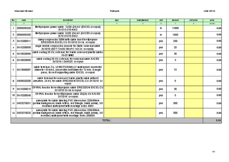 BOQ cable | PDF | Electrical Components | Electricity