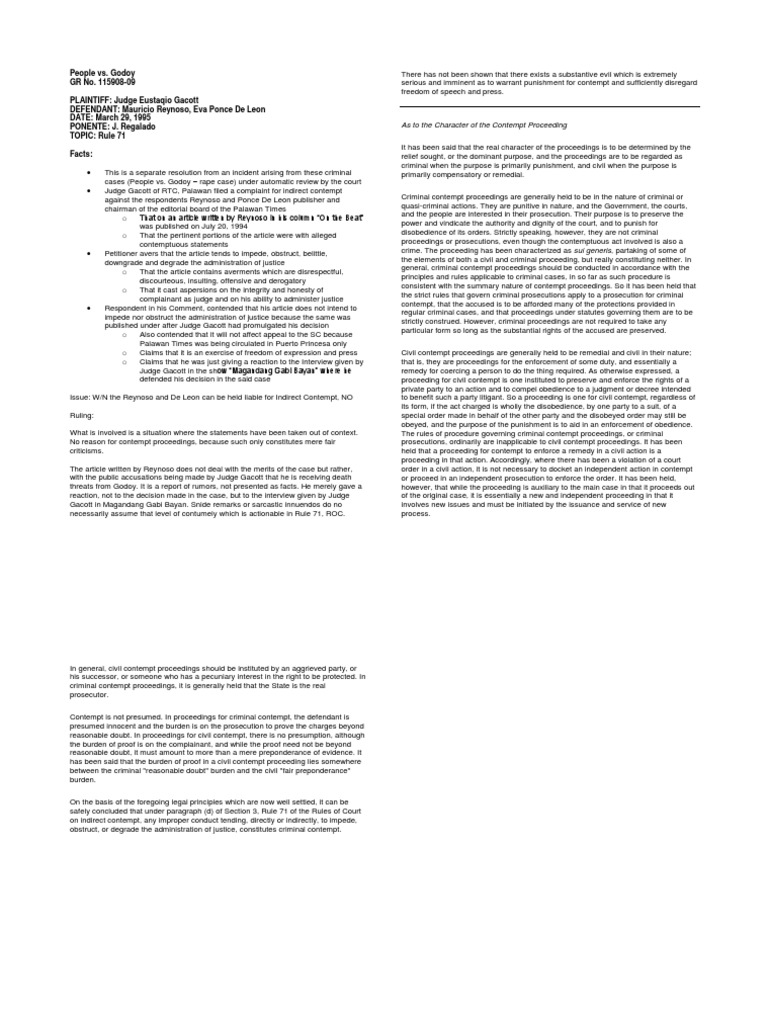 Rule 71 | PDF | Contempt Of Court | Burden Of Proof (Law)