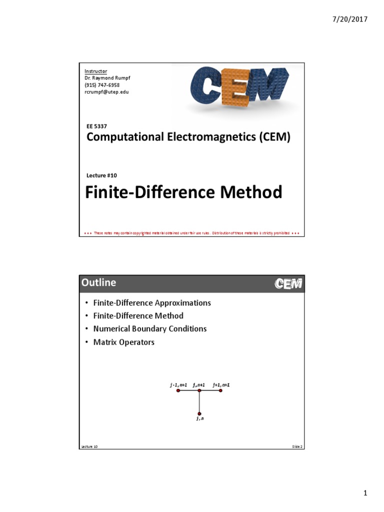 Finite Difference Method: Computational Electromagnetics (CEM) | PDF ...