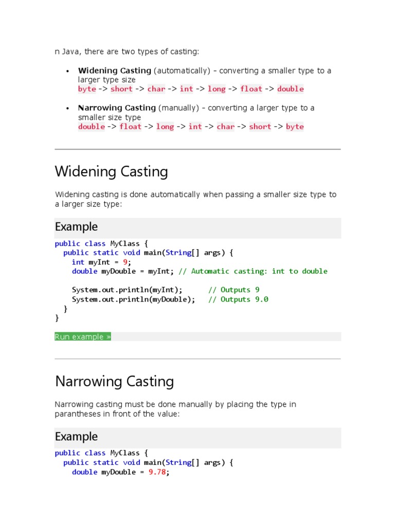 Widening Casting: Example | PDF