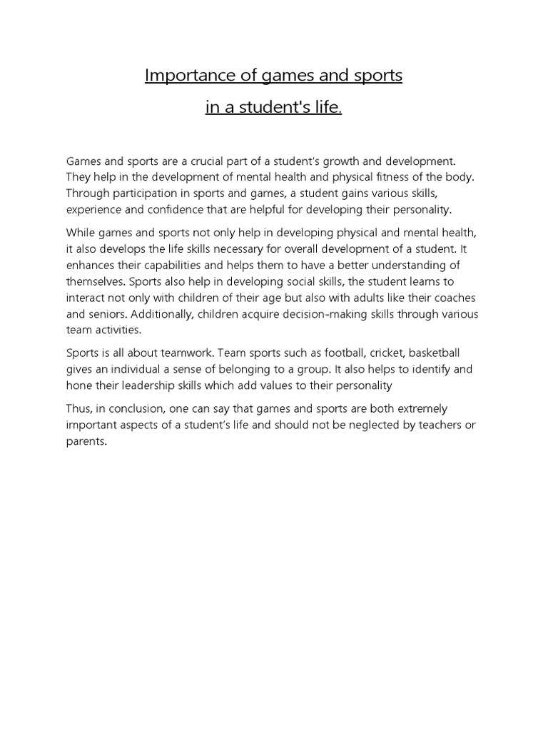 Importance of Games and Sports | PDF