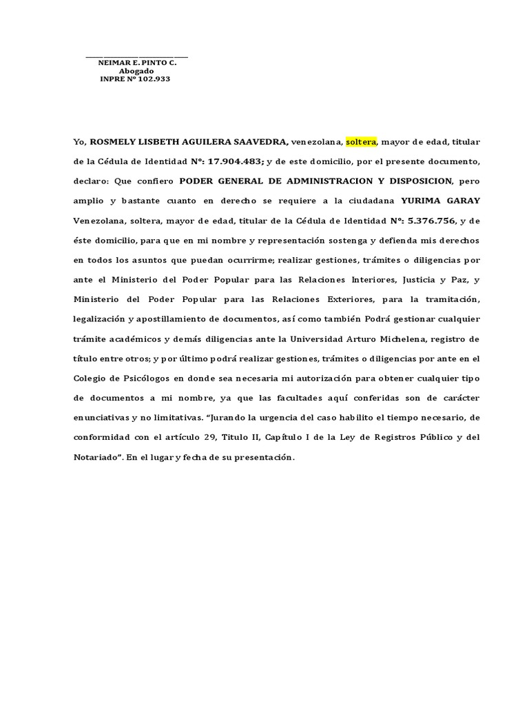 Poder General de Administracion y Disposicion | PDF