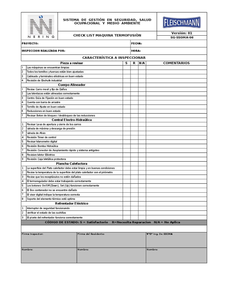 Check List Maquina Termofusion | PDF | Máquinas | Ingeniería mecánica