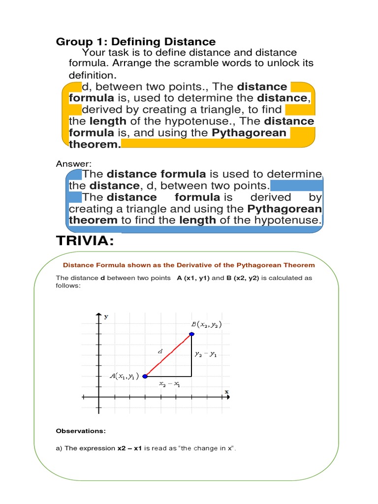 Trivia:: Formula Is, Used To Determine The Distance | PDF | Distance ...