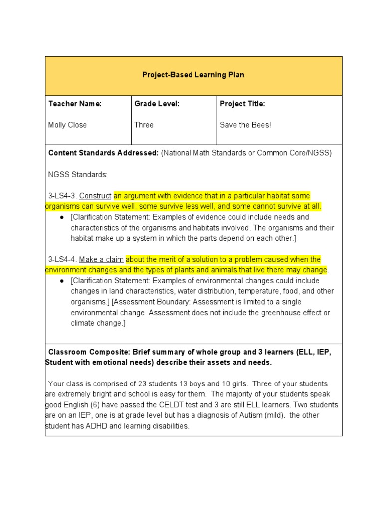 Itl 518 Project Based Learning Template 1 | PDF | Learning | Cognition