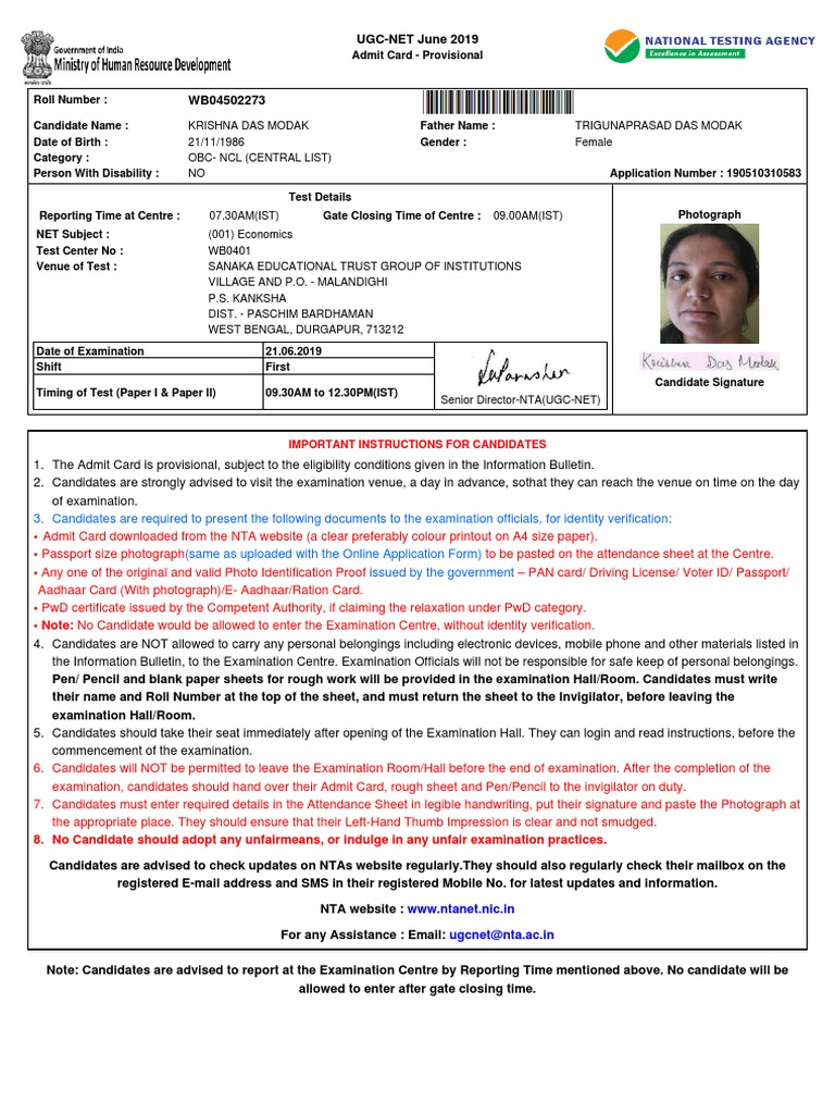 Important Instructions For Candidates | PDF | Identity Document ...