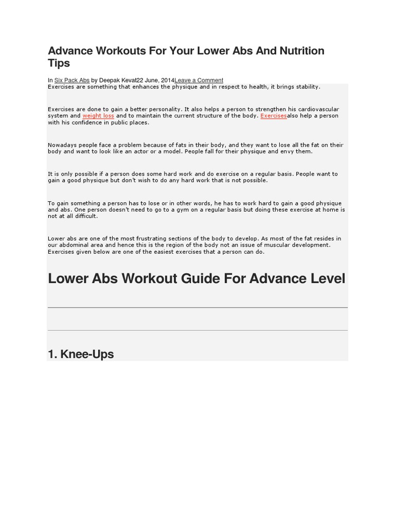 Advanced Lower Abs Workouts & Tips | PDF | Abdomen | Nutrition