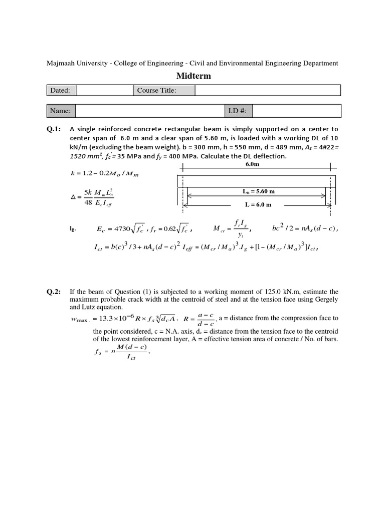 Midterm: Majmaah University - College of Engineering - Civil and ...