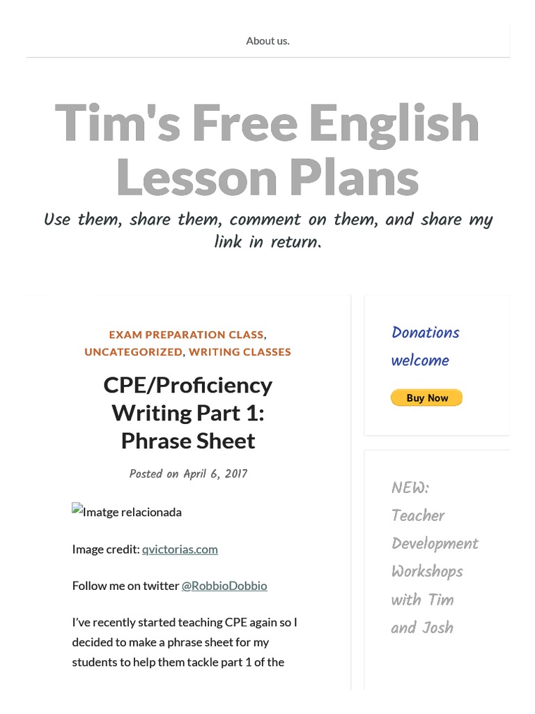 CPE - Proficiency Writing Part 1 - Phrase Sheet - Tim's Free English ...