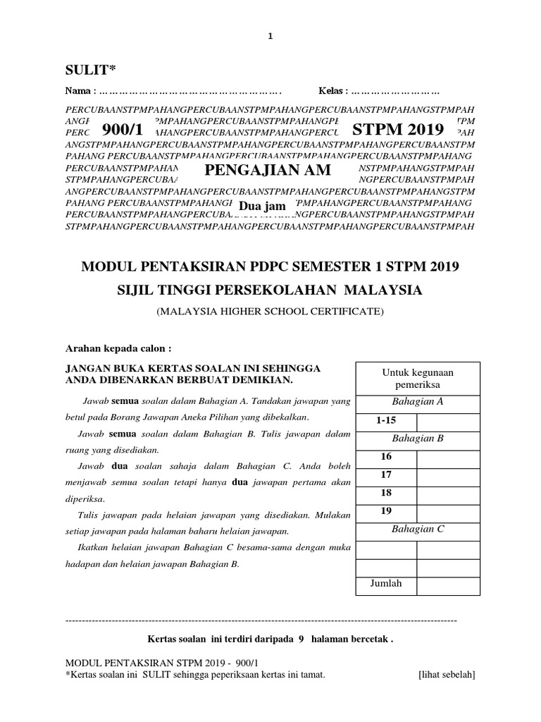 Soalan Pengajian Am S1 2019 PDF | PDF