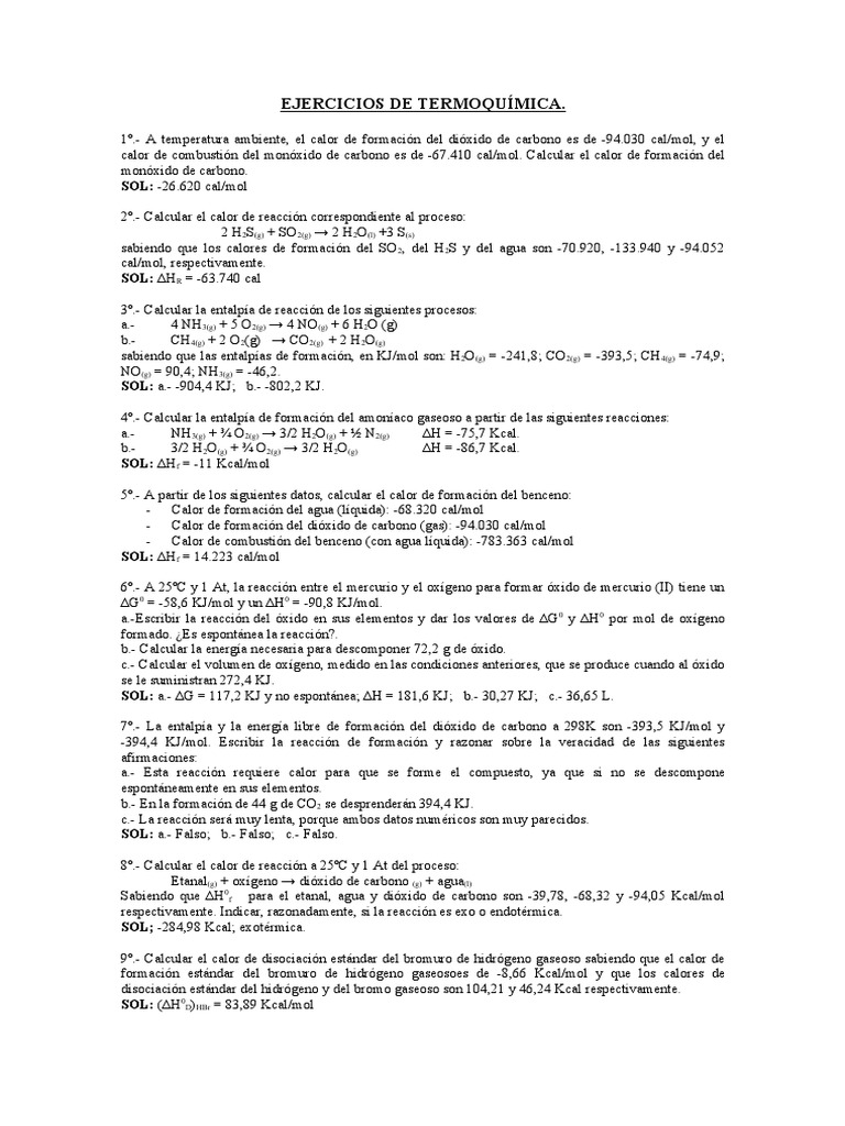 Ejercicios de Termoquimica PDF | PDF | Entalpía | Combustión