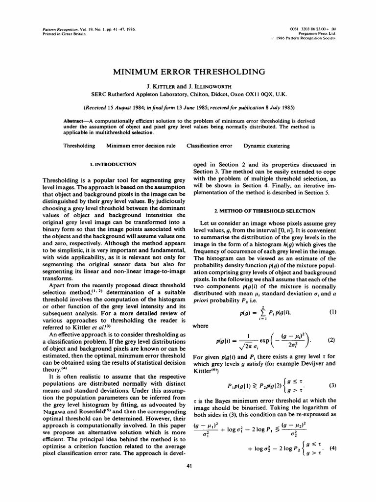Minimum Error Thresholding | PDF | Mode (Statistics) | Histogram