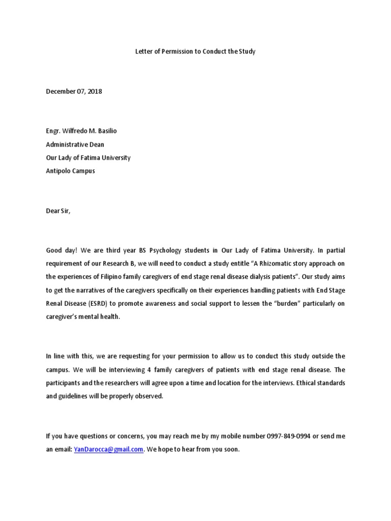 Letter of Permission To Conduct The Study | PDF