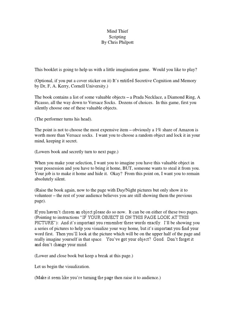 Mind Thief Script | Download Free PDF | Mental Image | Thought