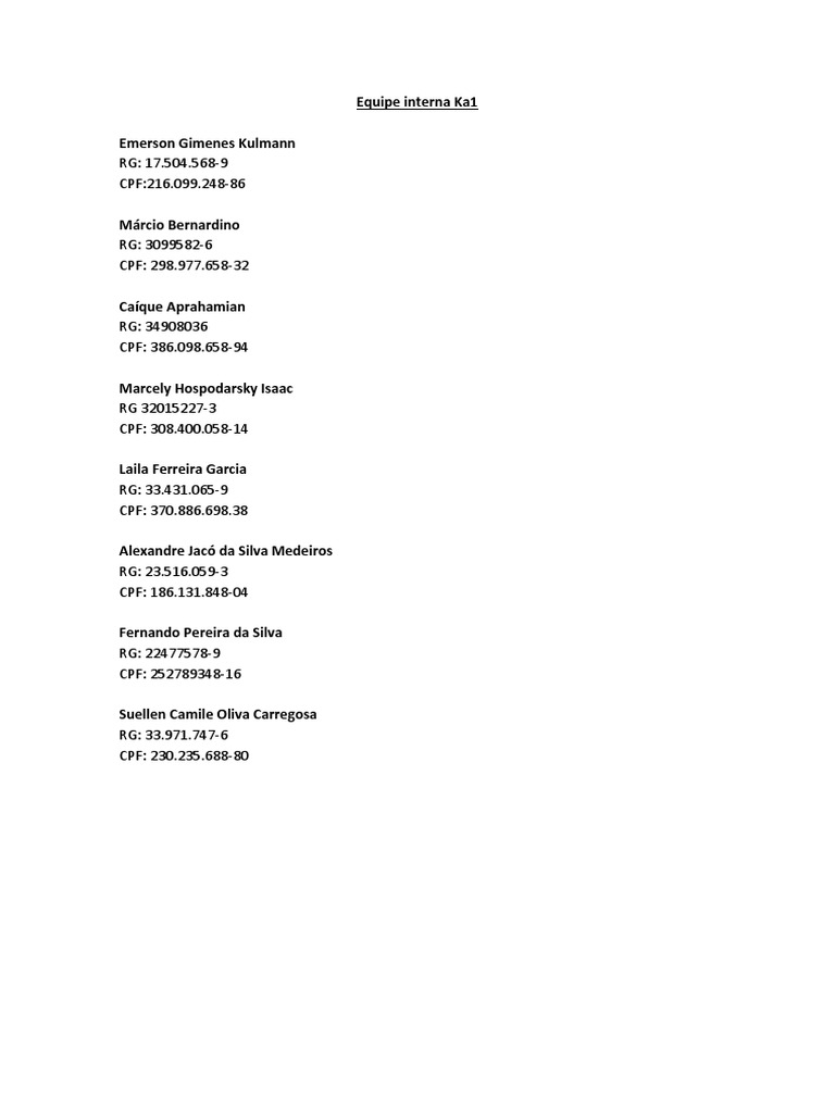 Equipe Interna KA1 | PDF