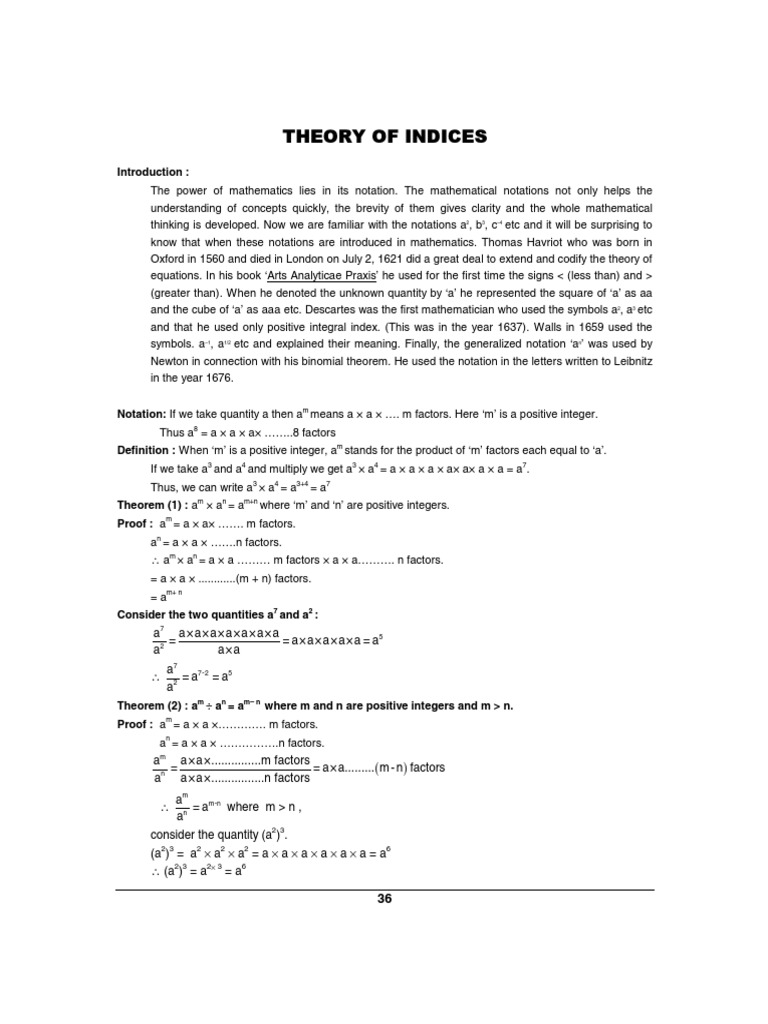 05.theory of Indices (36-47) PDF | PDF | Theorem | Natural Number