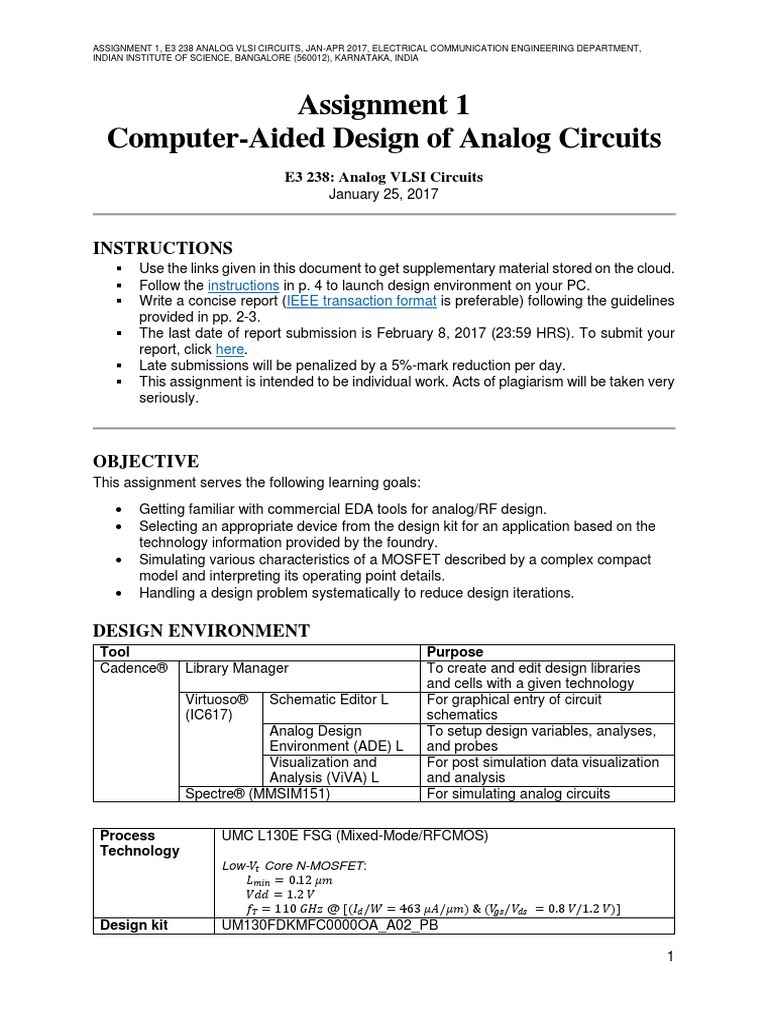 Assignment 1 Computer-Aided Design of Analog Circuits: Instructions ...