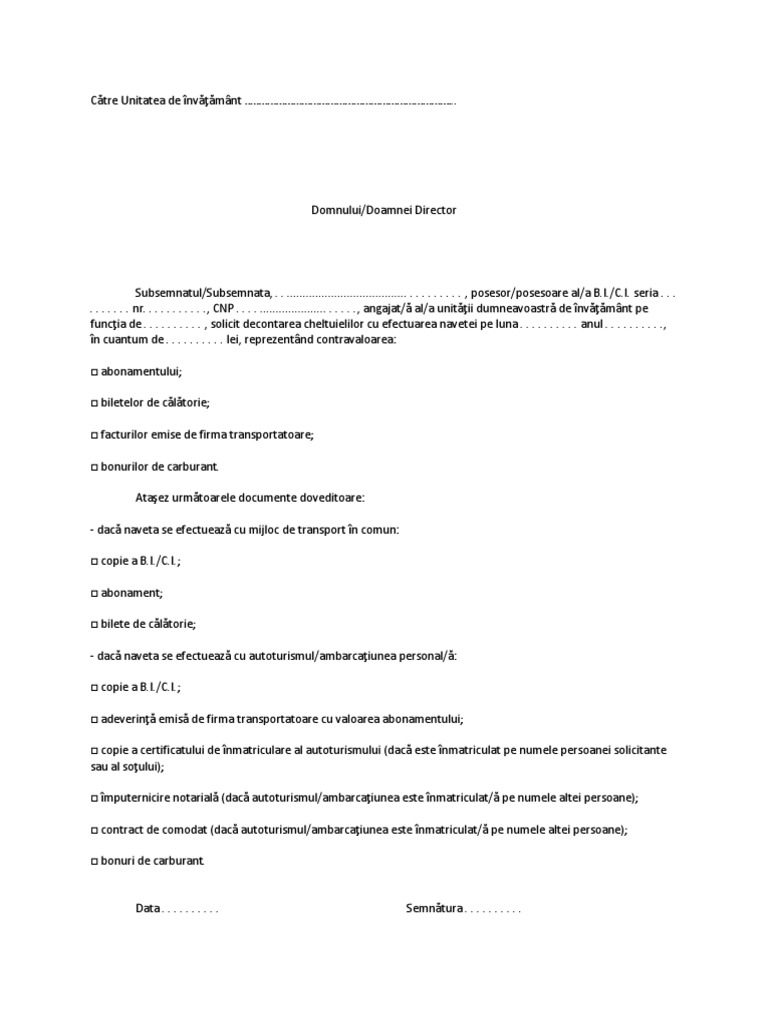 Cerere Decontare Transport