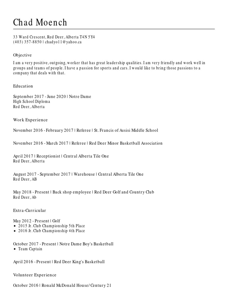 Chad Moench Resume - Chads Resume | PDF