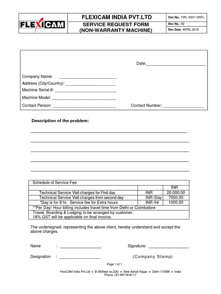 Service Request Form for Non-Warranty Machine | PDF